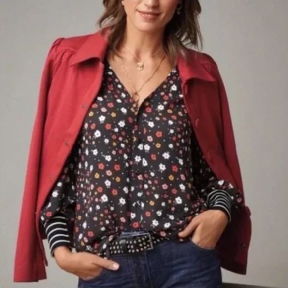 CAbi | Tops | Heart Of Cabi Cheerful Blouse Sz Small Black Floral ...